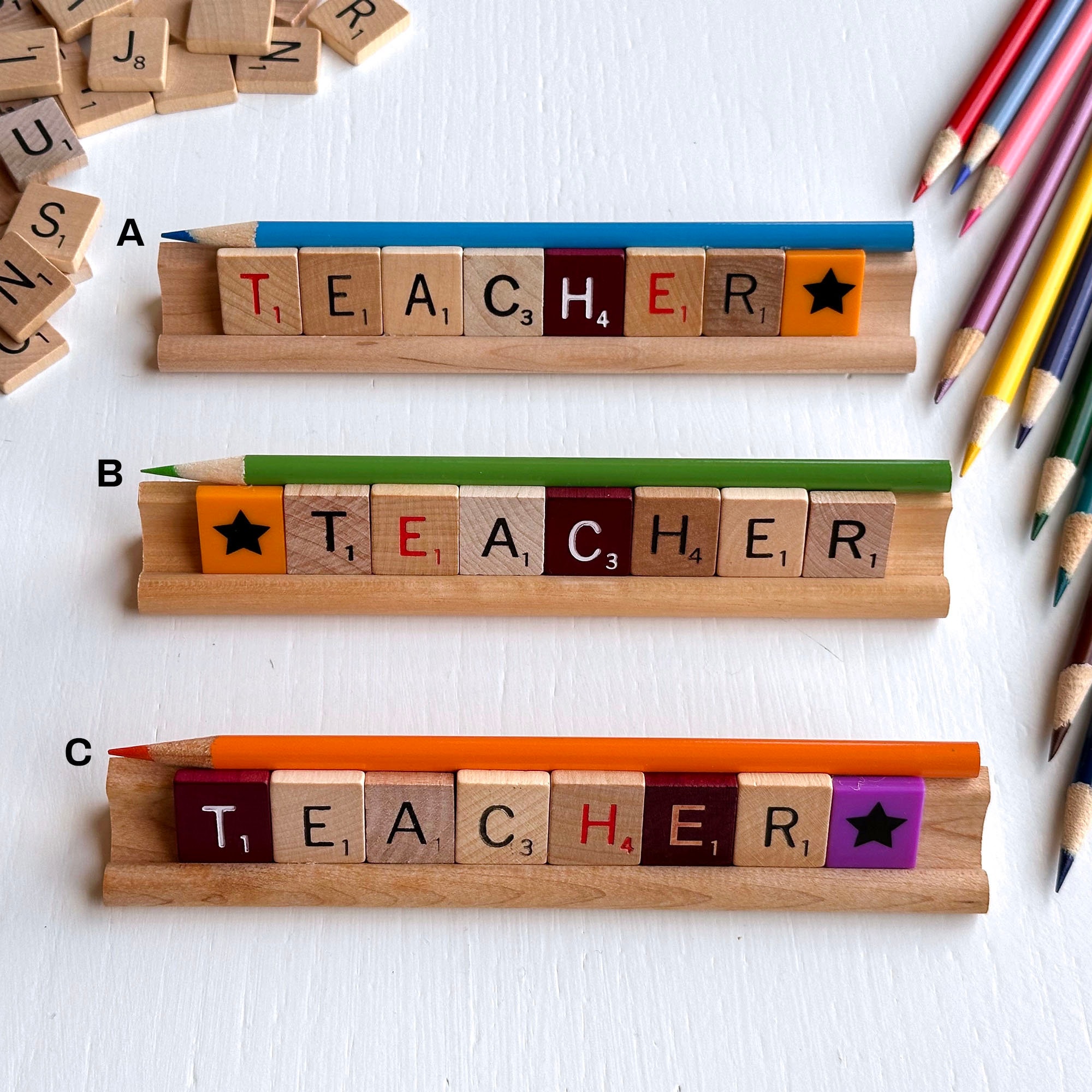 Vintage “TEACHER” Scrabble Letter Word Tile Holder, Repurposed Game ...
