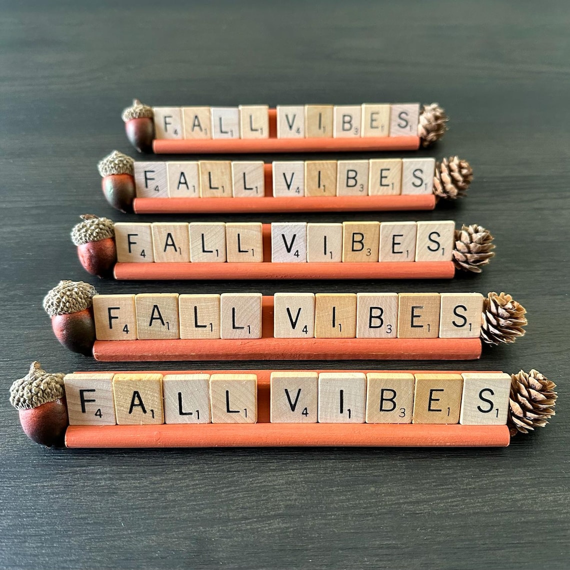 Vintage Rustic “FALL VIBES” Scrabble Letter Word Tile Holder With ...