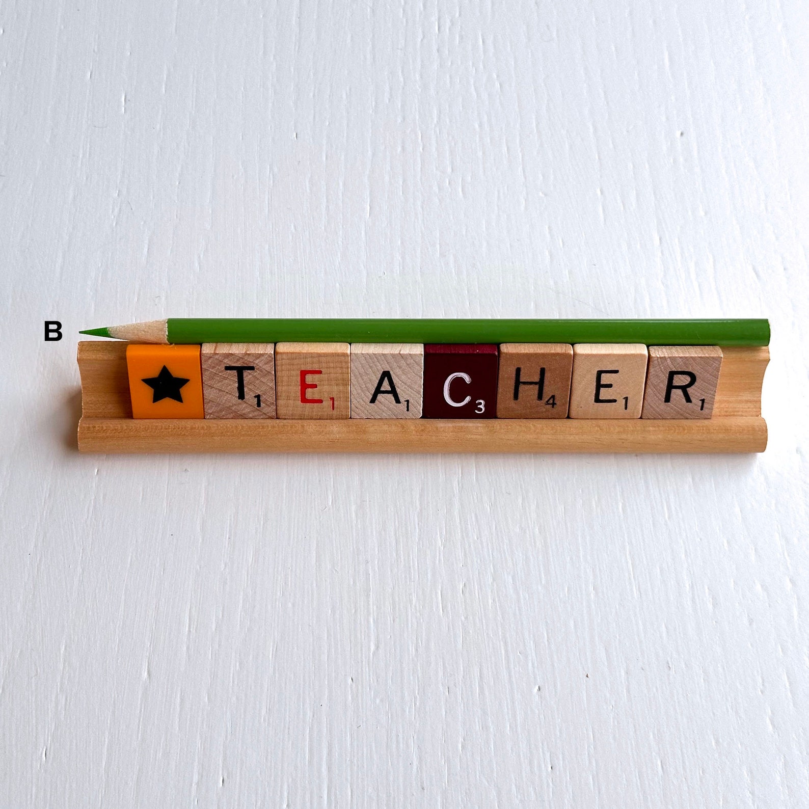 Vintage TEACHER Scrabble Letter Word Tile Holder, Repurposed Game ...
