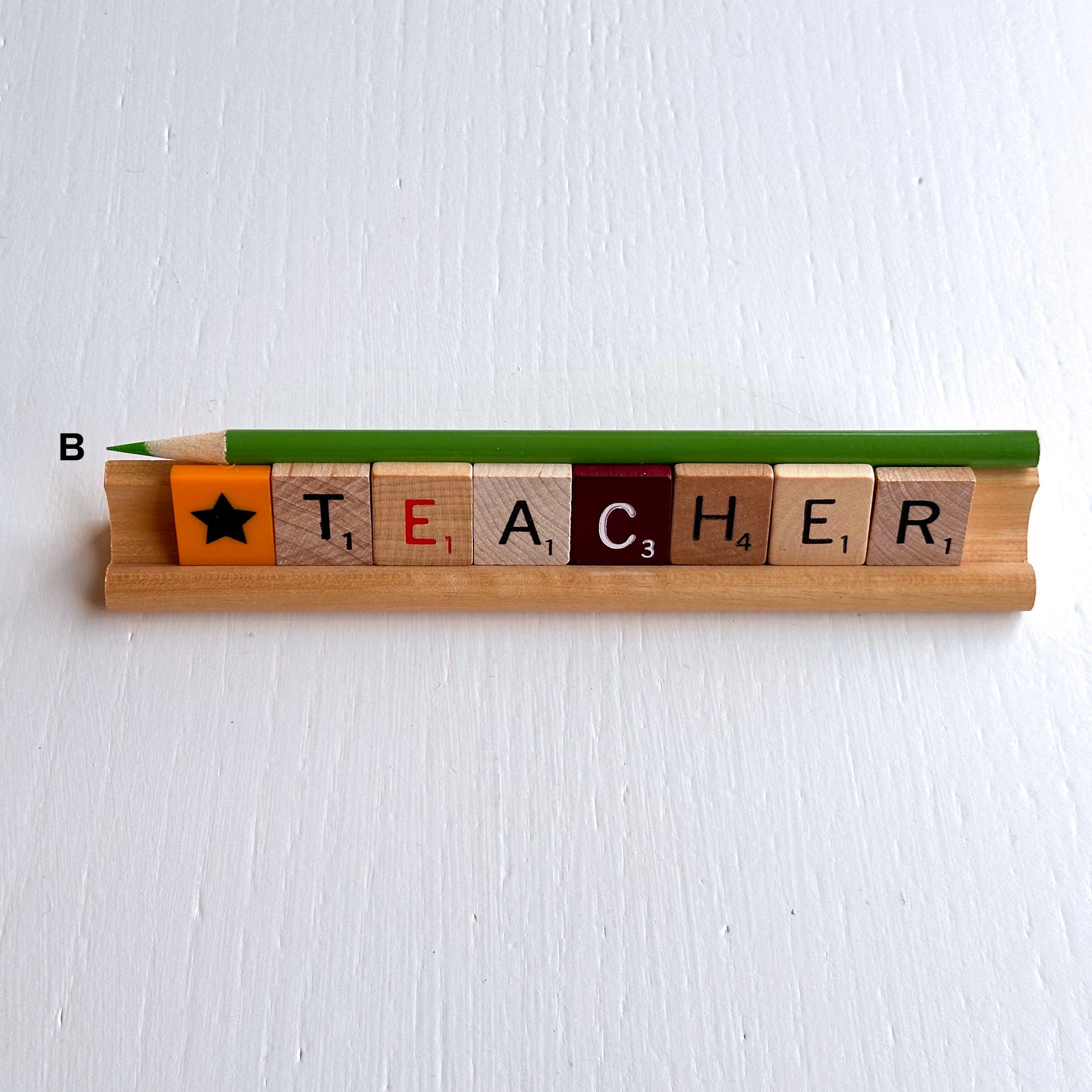 Vintage “TEACHER” Scrabble Letter Word Tile Holder, Repurposed Game ...