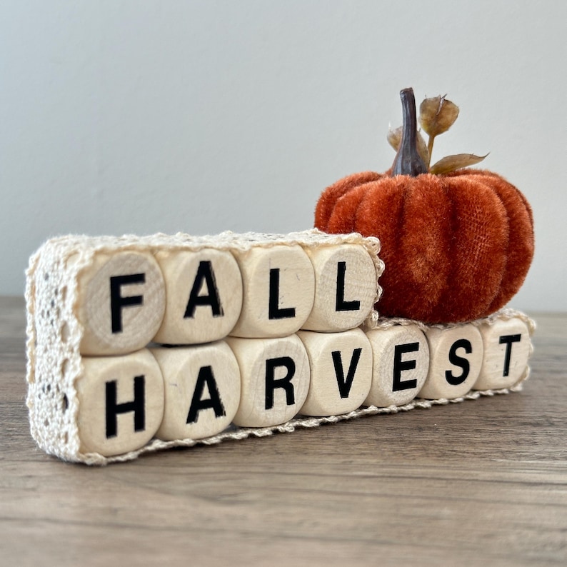 Vintage “FALL HARVEST” Boggle Letter Dice Cubes With Lace Trim and ...