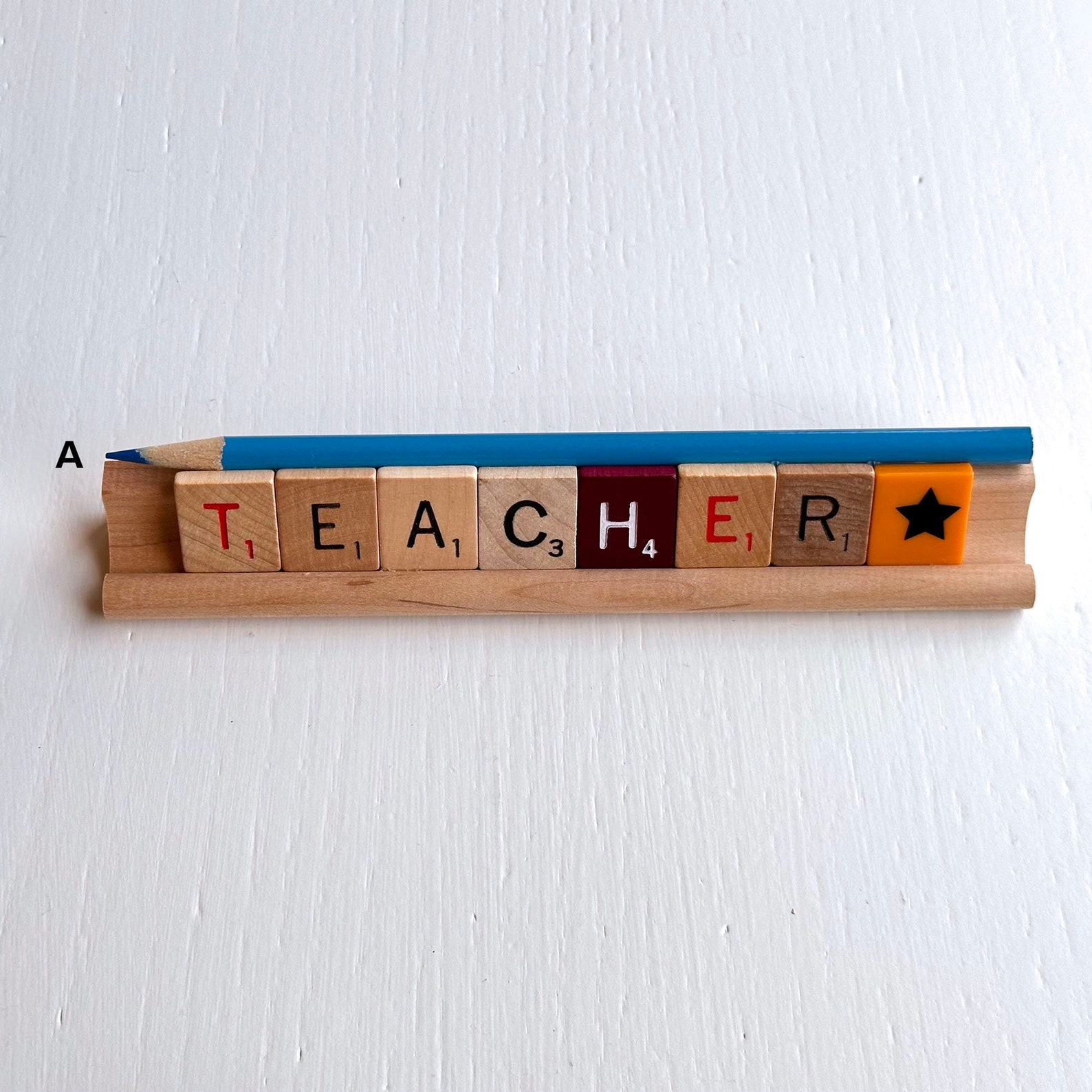 Vintage TEACHER Scrabble Letter Word Tile Holder, Repurposed Game ...