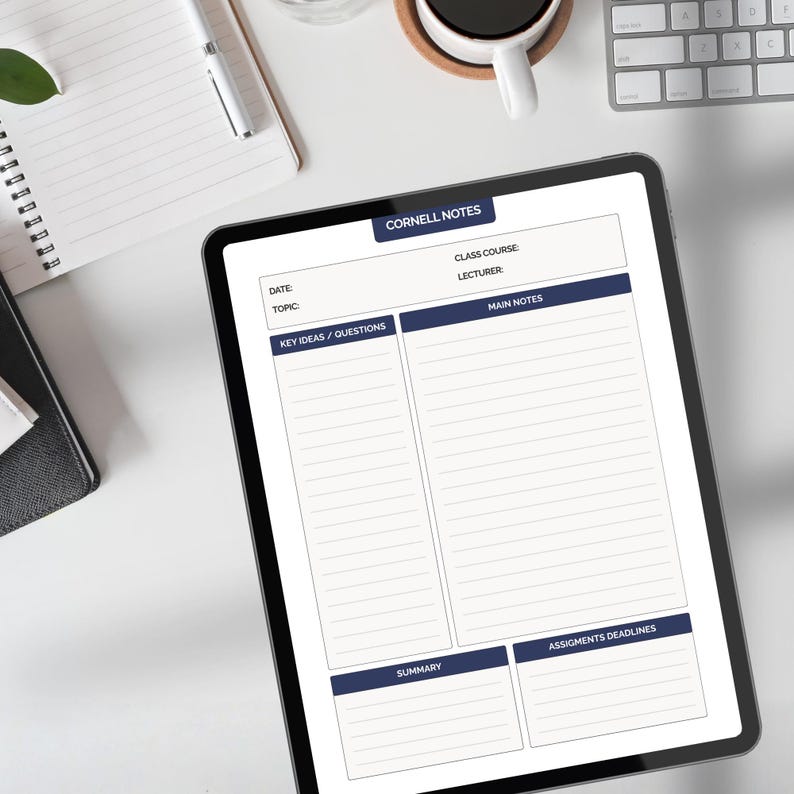 Cornell Notes Template | Digital Note-taking Page | iPad & Printable A4 ...