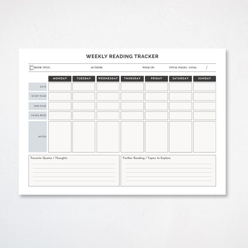 Weekly Reading Tracker Printable | Book Journal (PDF Download ...
