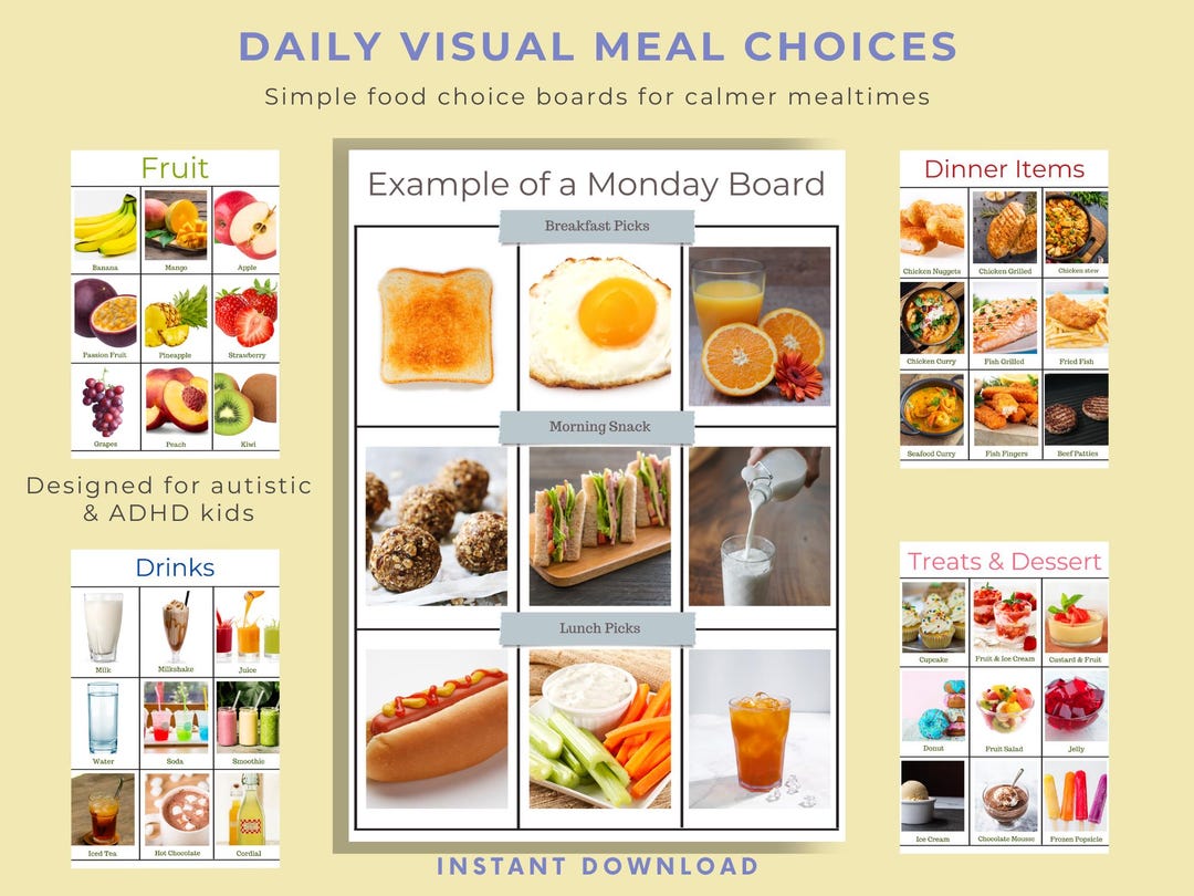 Daily Visual Meal Choice Boards for Kids, Simple Mealtime Support for ...