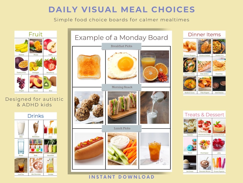 Daily Visual Meal Choice Boards for Kids, Simple Mealtime Support for ...