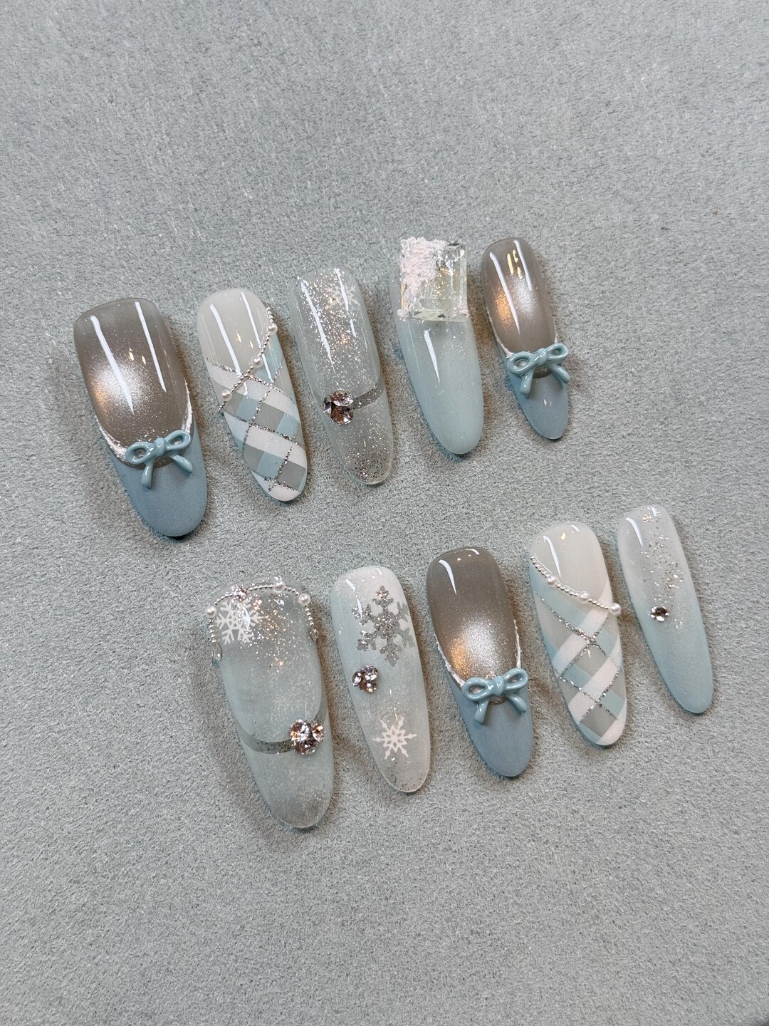 Crystal Winter Press-on Nails | 100% Handmade, Made-to-order | Elegant ...