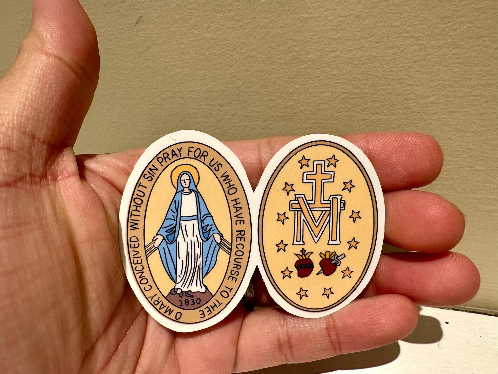 Miraculous Medal Sticker Catholic Vinyl Sticker - Gold or Silver - Mama ...