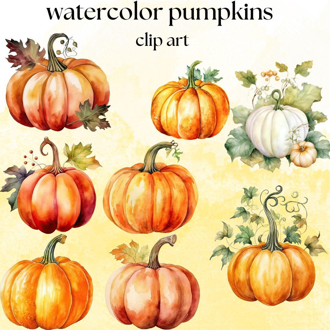 Watercolor Pumpkin Clipart, Watercolor Fall Clipart, Watercolor Pumpkin ...