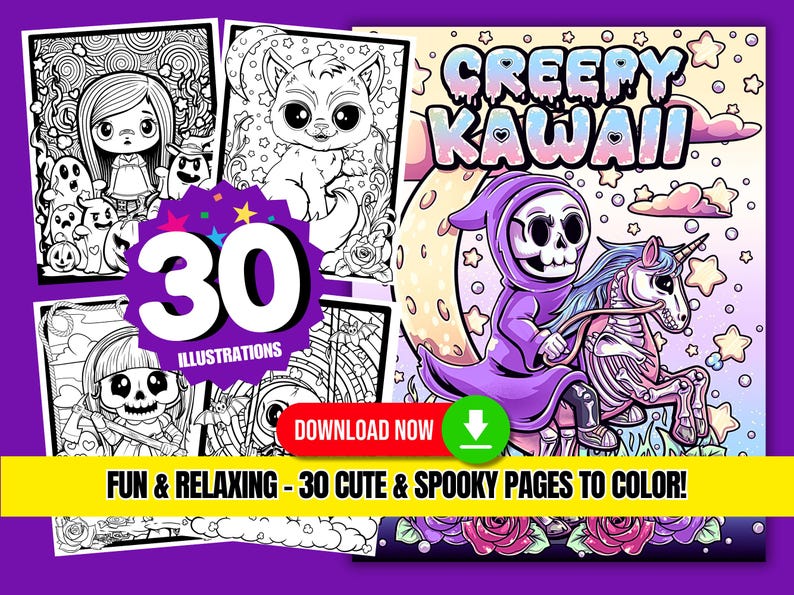 Creepy Kawaii Coloring Book: Coloring Book of Kawaii Girls and Spooky ...
