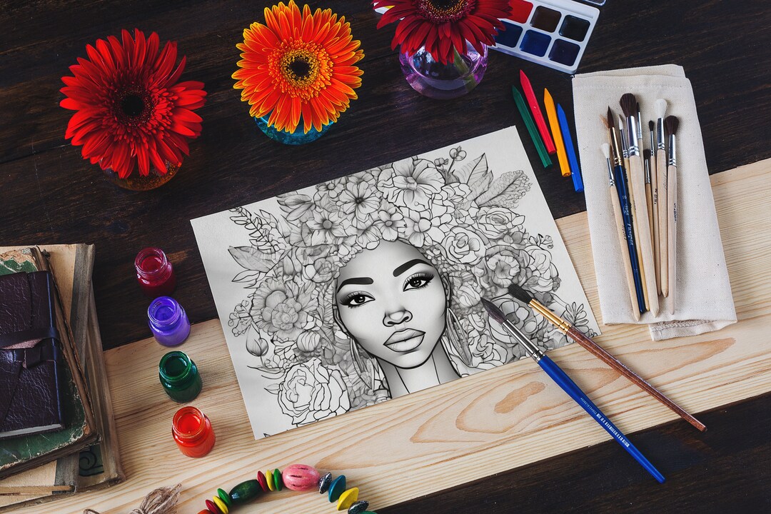 Black Woman Flowers Coloring Book - Etsy