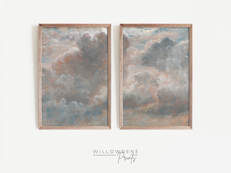 John Constable Moody Cloud Paintings, Vintage Art Duo Set of 2 Prints, Neutral Wall Art, Modern ...