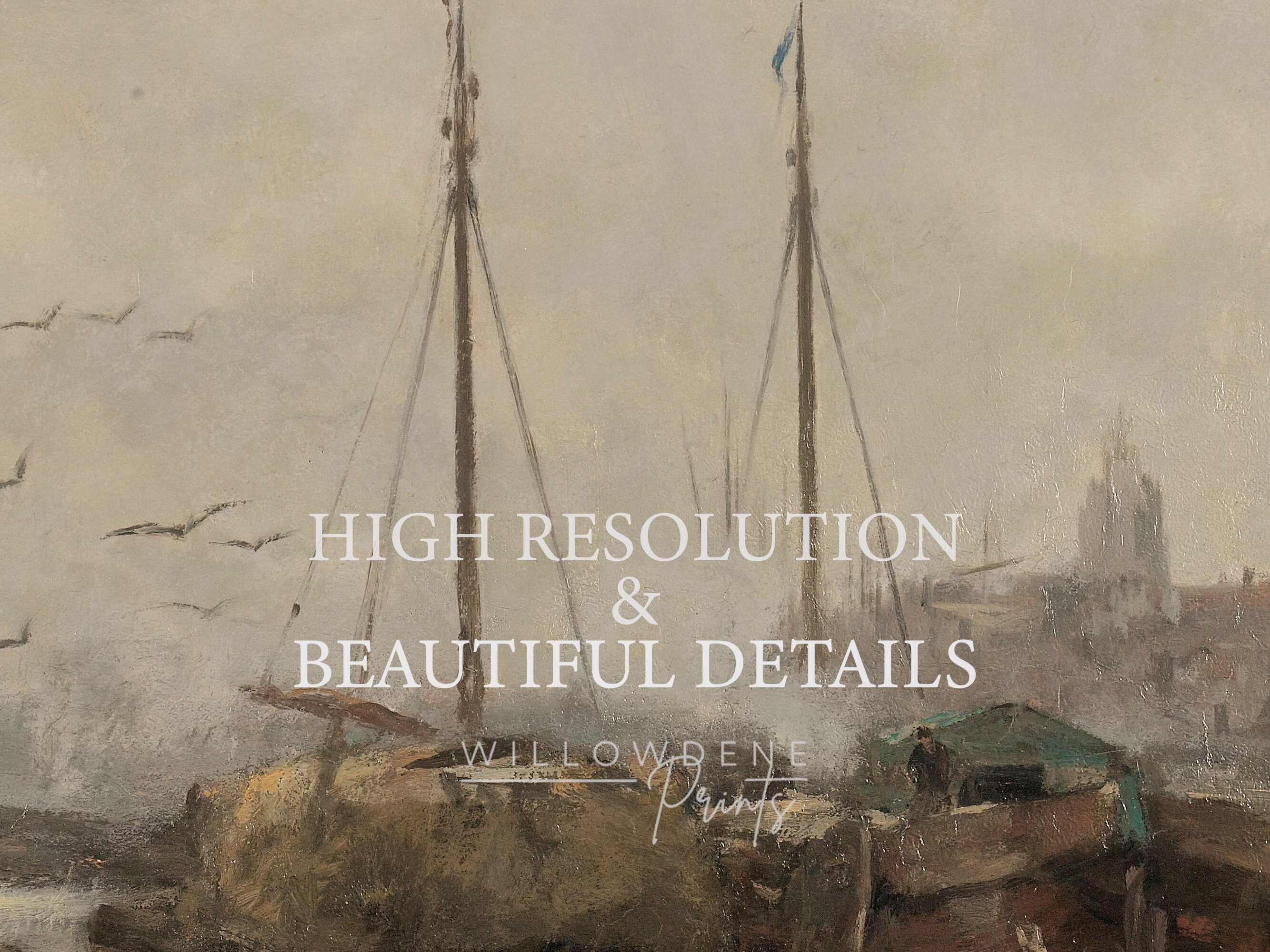 Vintage Harbour Scene Printable Art, Rustic Cityscape Wall Art, Neutral ...