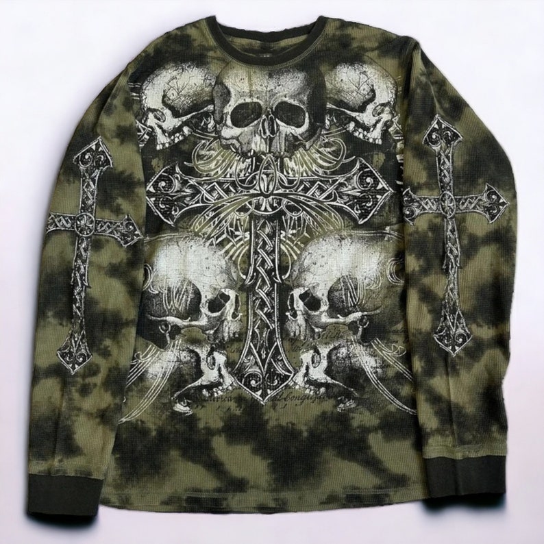 Goth Skull Shirt/alternative Clothing/goth Top Round Neck Long Sleeve ...