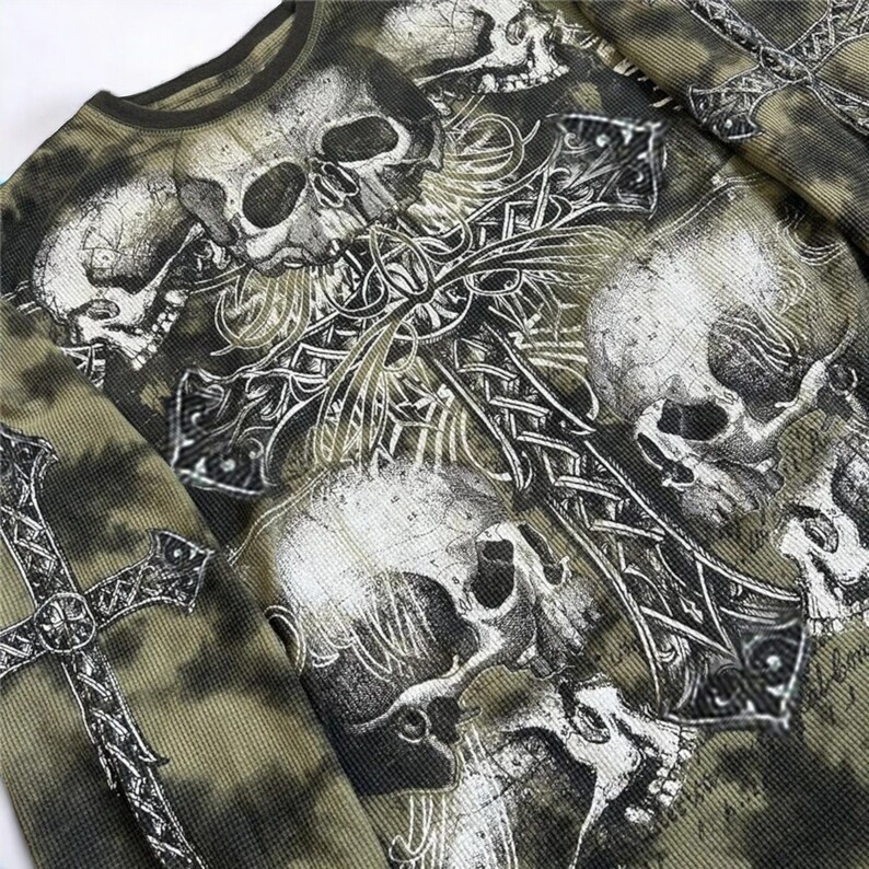 Goth Skull Shirt/alternative Clothing/goth Top Round Neck Long Sleeve ...