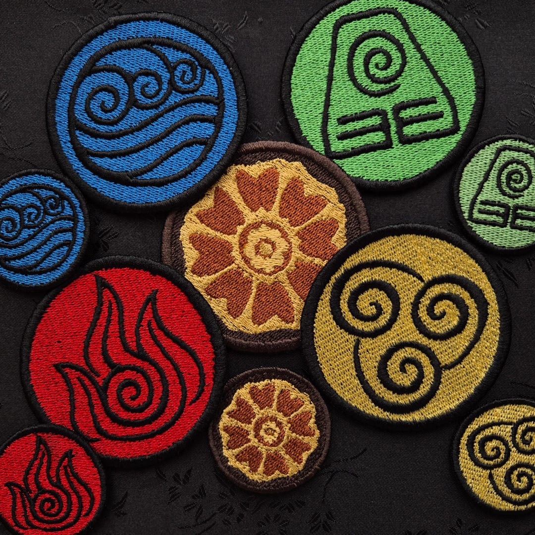 ATLA Inspired Embroidered Patch Set: Bending Elements Symbols (water ...