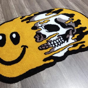 Smiley Face Skull Handmade Tufted Rug - Etsy