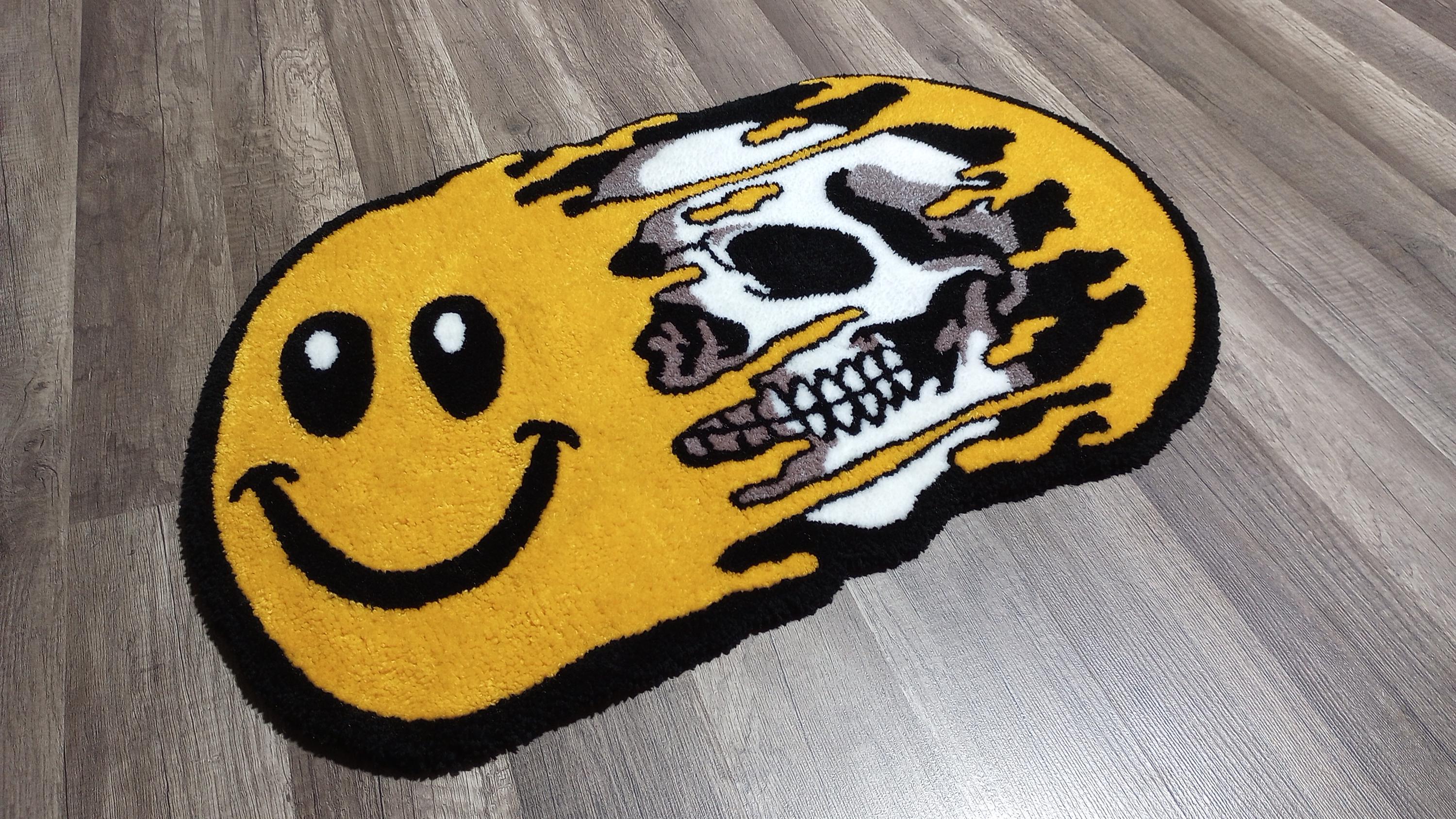 Smiley Face Skull Handmade Tufted Rug - Etsy