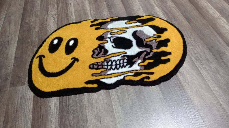 Smiley Face Skull Handmade Tufted Rug - Etsy