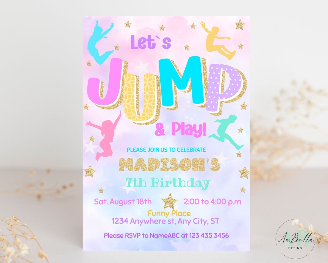Jump Birthday Party Invitation, Trampoline Party Bounce House, Jump ...