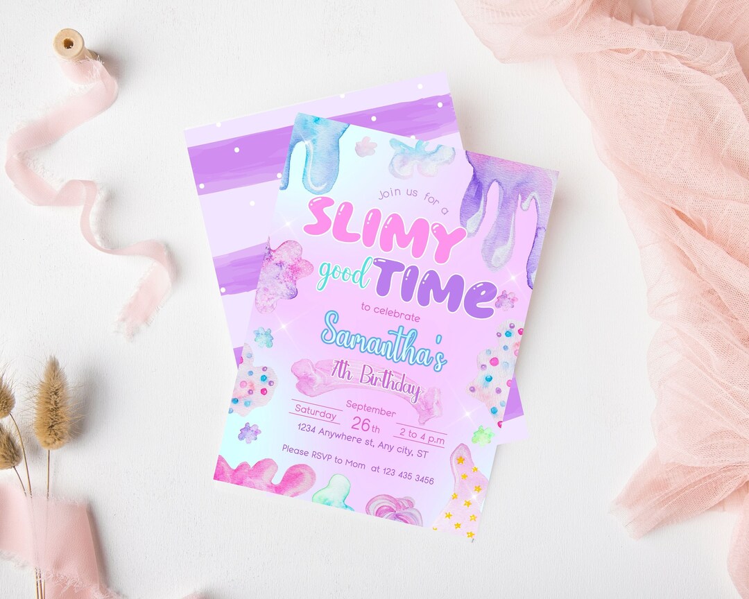 Slime Birthday Party Invitation, Slime Invitation for Girl, Slime Party ...