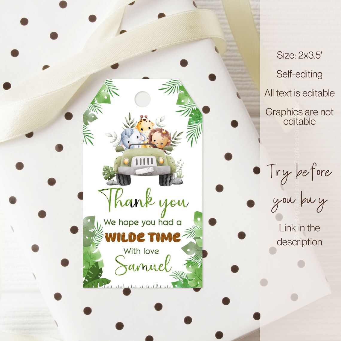 Safari Favor Tags Template: Jungle Animals Birthday Thank You (digital ...
