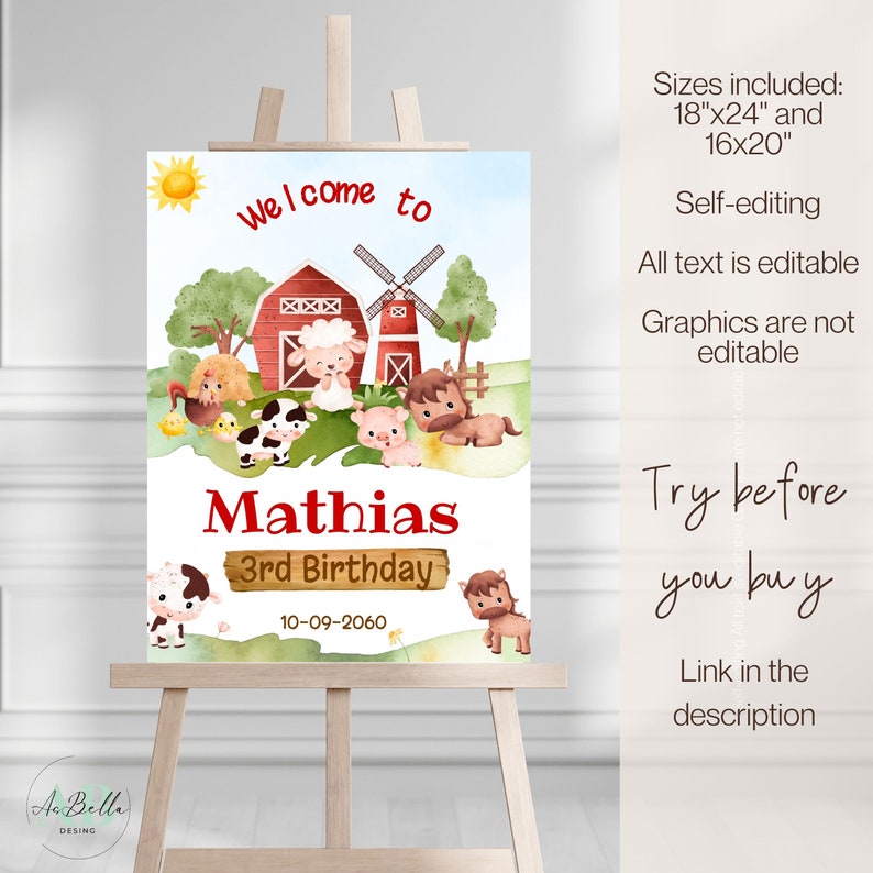 Editable Farm Welcome Sign Template, Farm Birthday Custom Sign ...