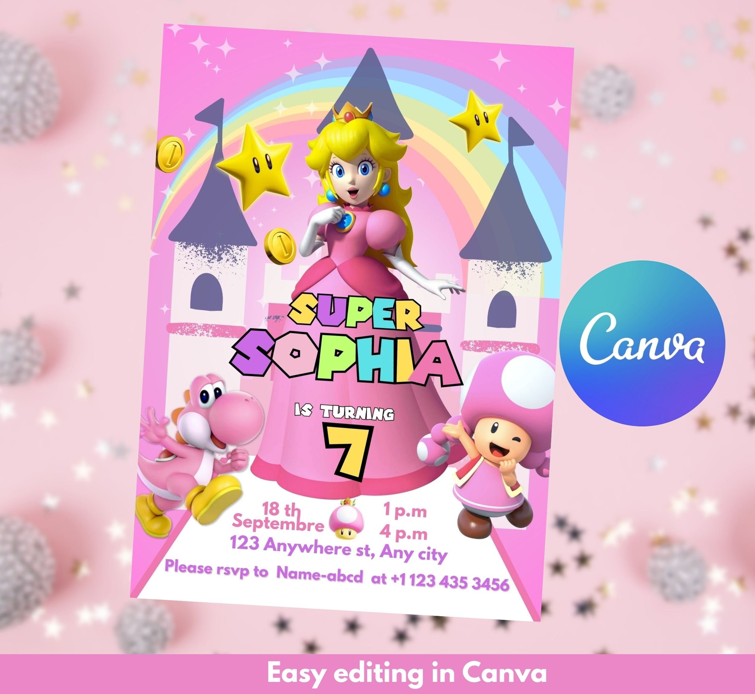 Invitación de la princesa Peach, invitación de cumpleaños de la ...