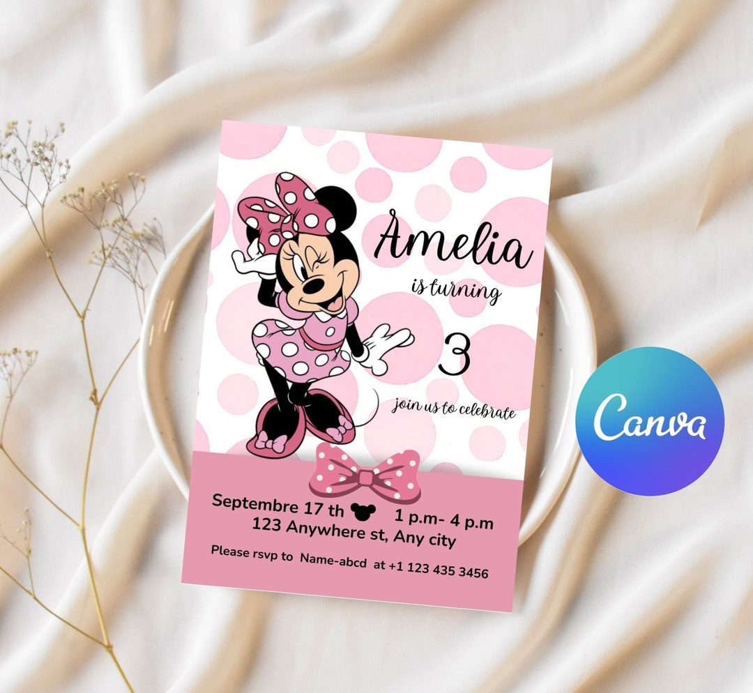 Minnie Mouse Birthday Invitation Template: Editable Canva Design ...