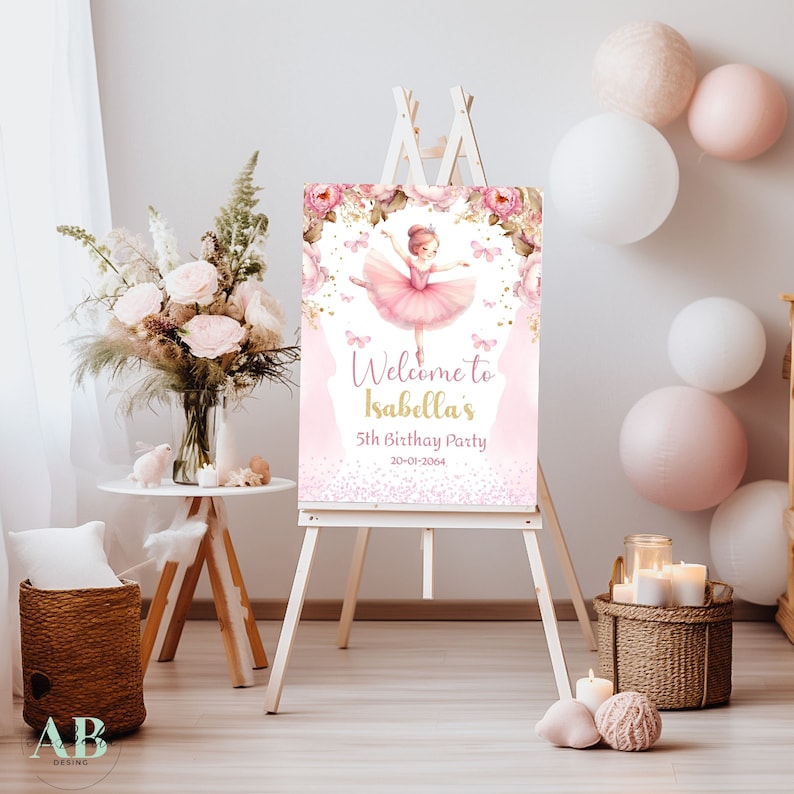 Editable Ballet Birthday Welcome Sign Template, Ballet Ballerina Custom ...