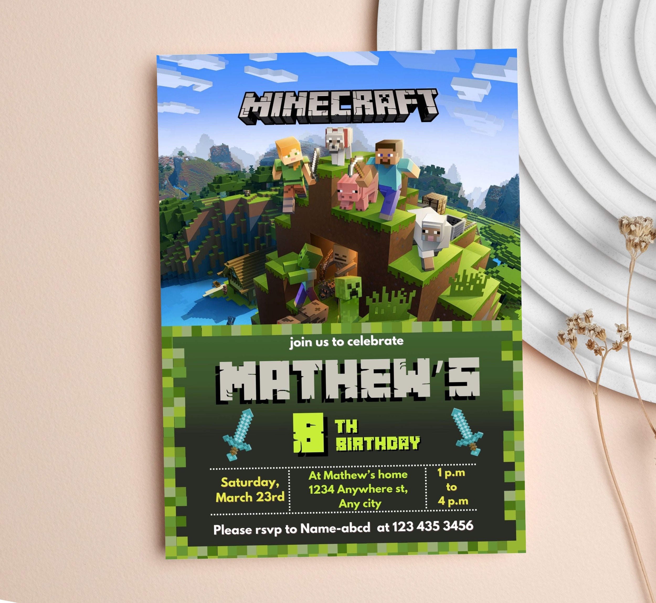 Invitación de cumpleaños de Minecraft, invitación de cumpleaños de ...