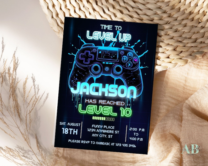 Video Game Birthday Invitation: Level up Gamer Party (printable ...