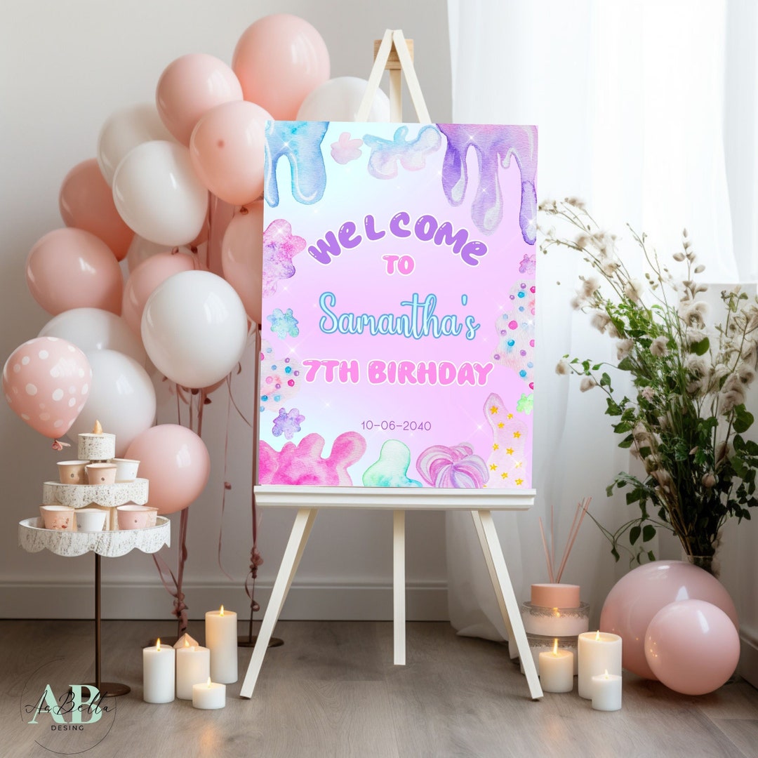 Editable Slime Welcome Sign Template, Slime Birthday Custom Sign, Slime ...