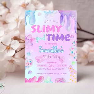 Slime Birthday Party Invitation, Slime Invitation for Girl, Slime Party ...