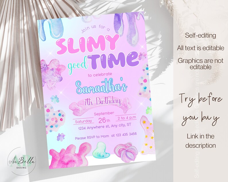 Slime Birthday Party Invitation, Slime Invitation for Girl, Slime Party ...