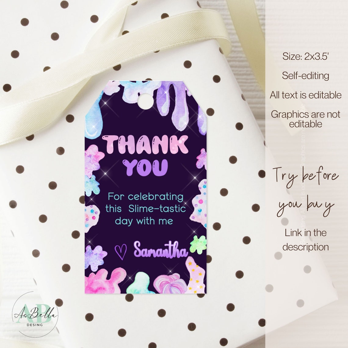 Editable Slime Party Favor Tags: Thank You Template (digital Download ...
