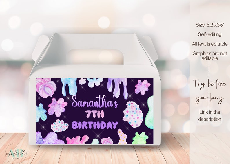 Editable Slime Birthday Gable Box Label Template (digital Download) - Etsy