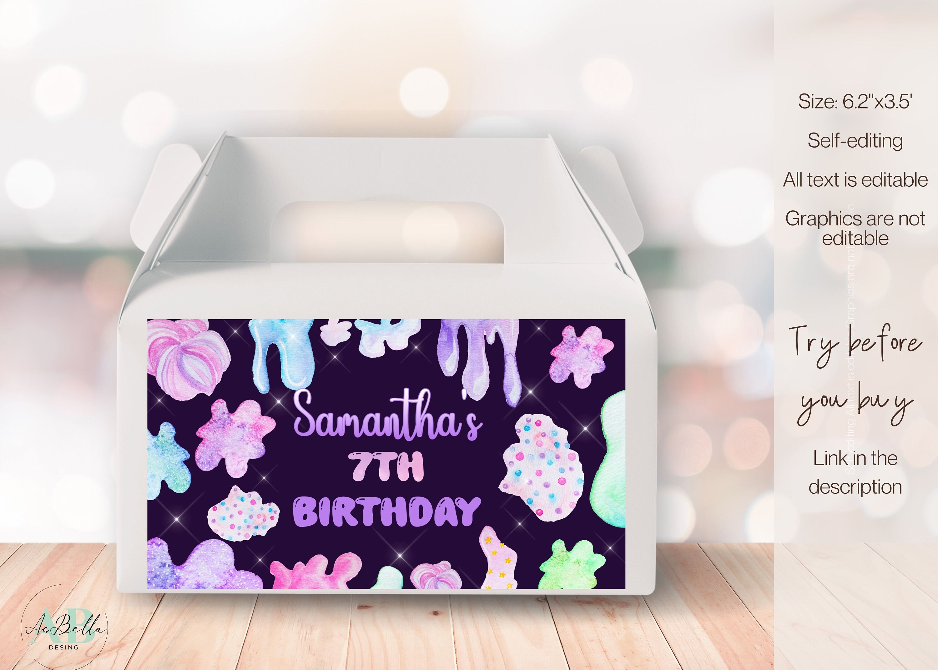 Editable Slime Birthday Gable Box Label Template (digital Download) - Etsy