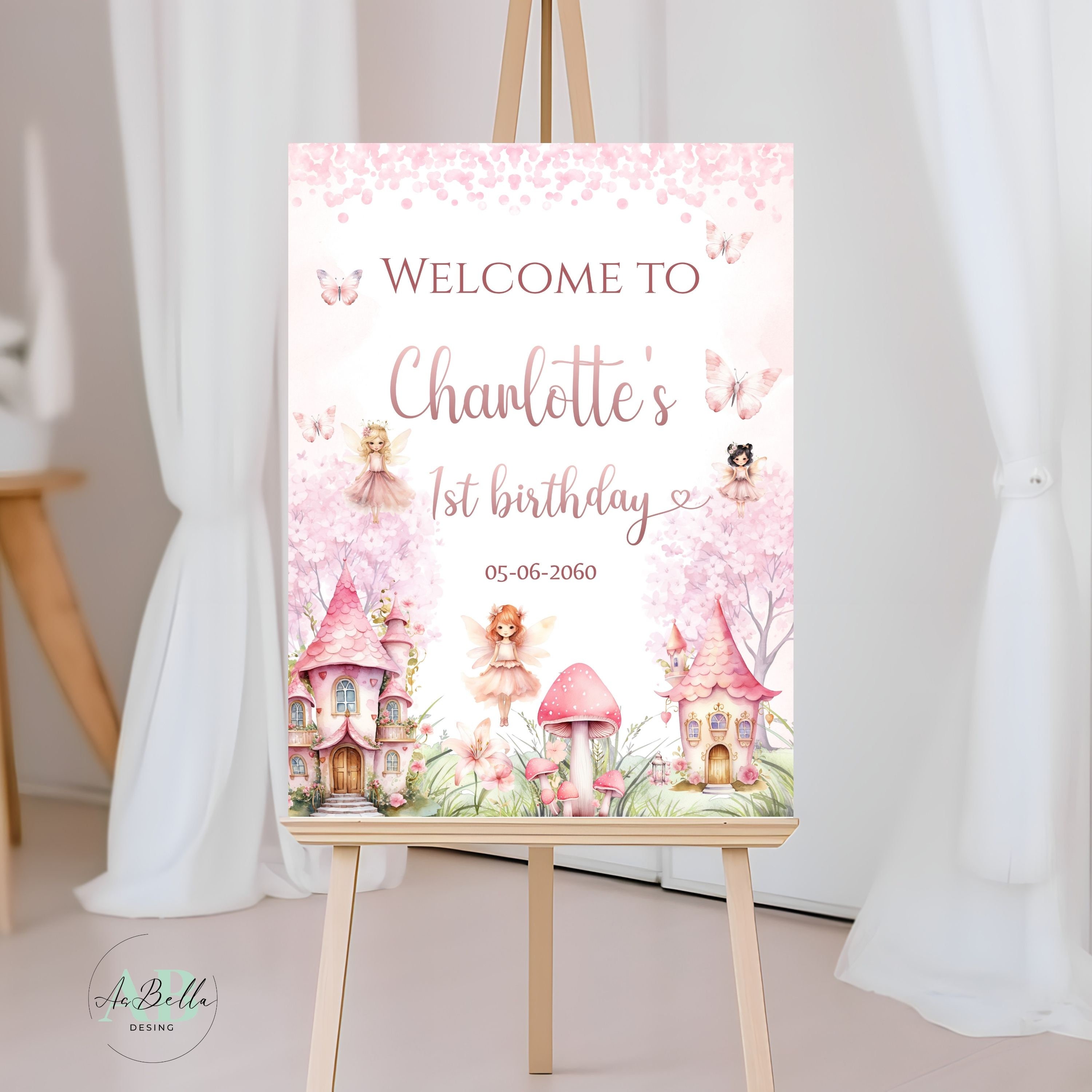 Editable Fairy Birthday Welcome Sign Template, Fairy First Birthday ...
