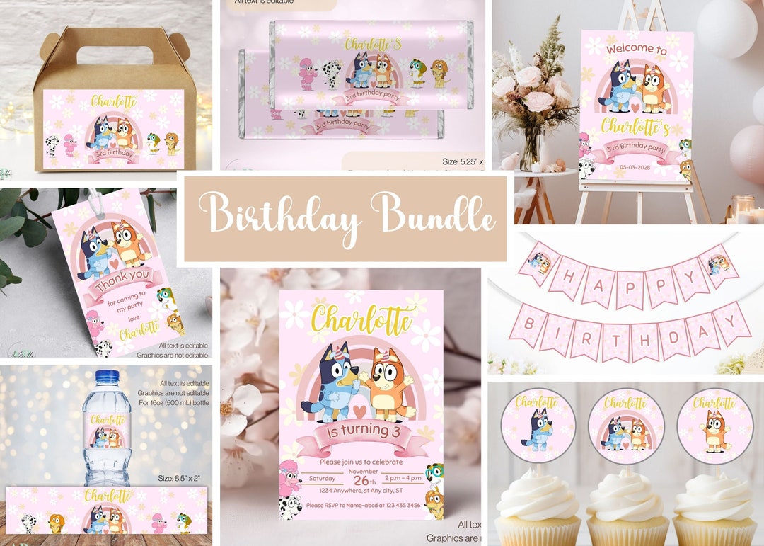 Bluey Party Pack, Editable Bluey Birthday Bundle Template Printable ...