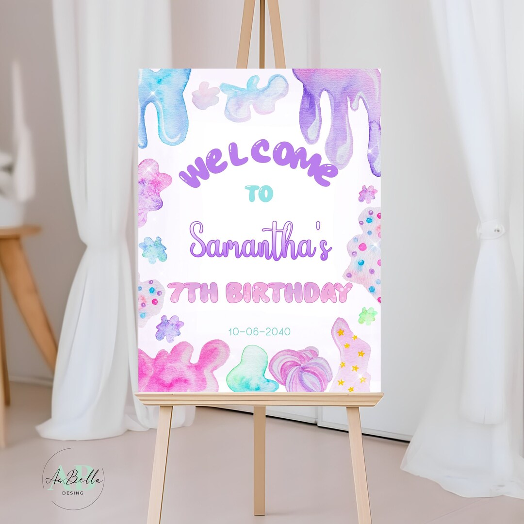 Editable Slime Welcome Sign Template, Slime Birthday Custom Sign, Slime ...