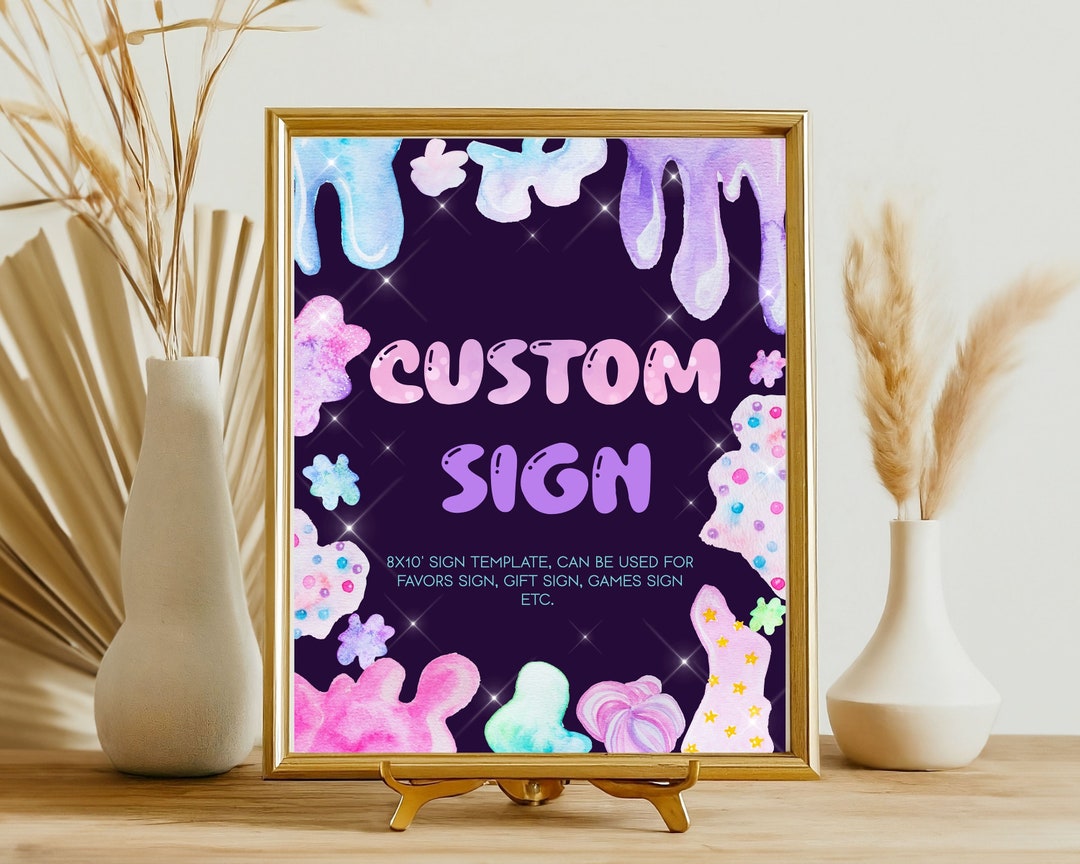 Editable Slime Birthday Party Sign, Slime Favor Snacks Drinks Food Sign ...