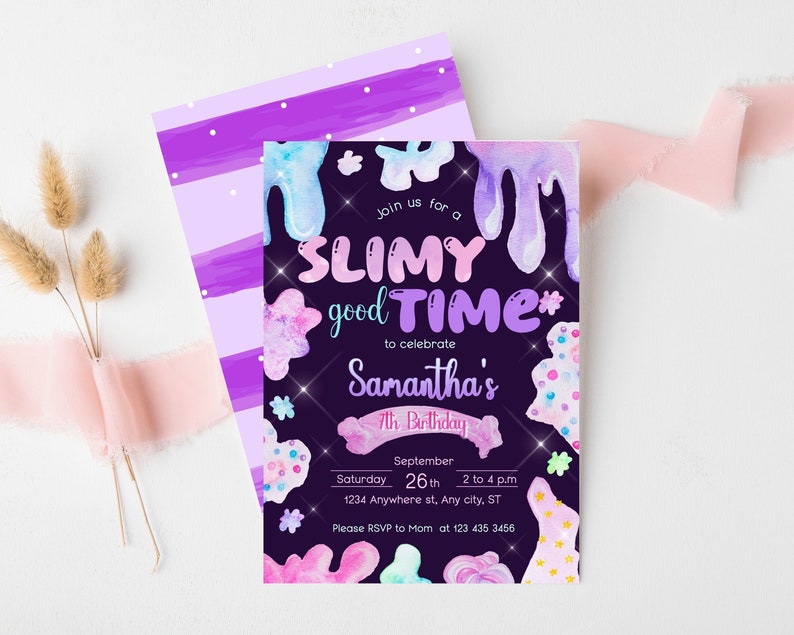 Slime Birthday Party Invitation: Girl's Printable Template (digital ...