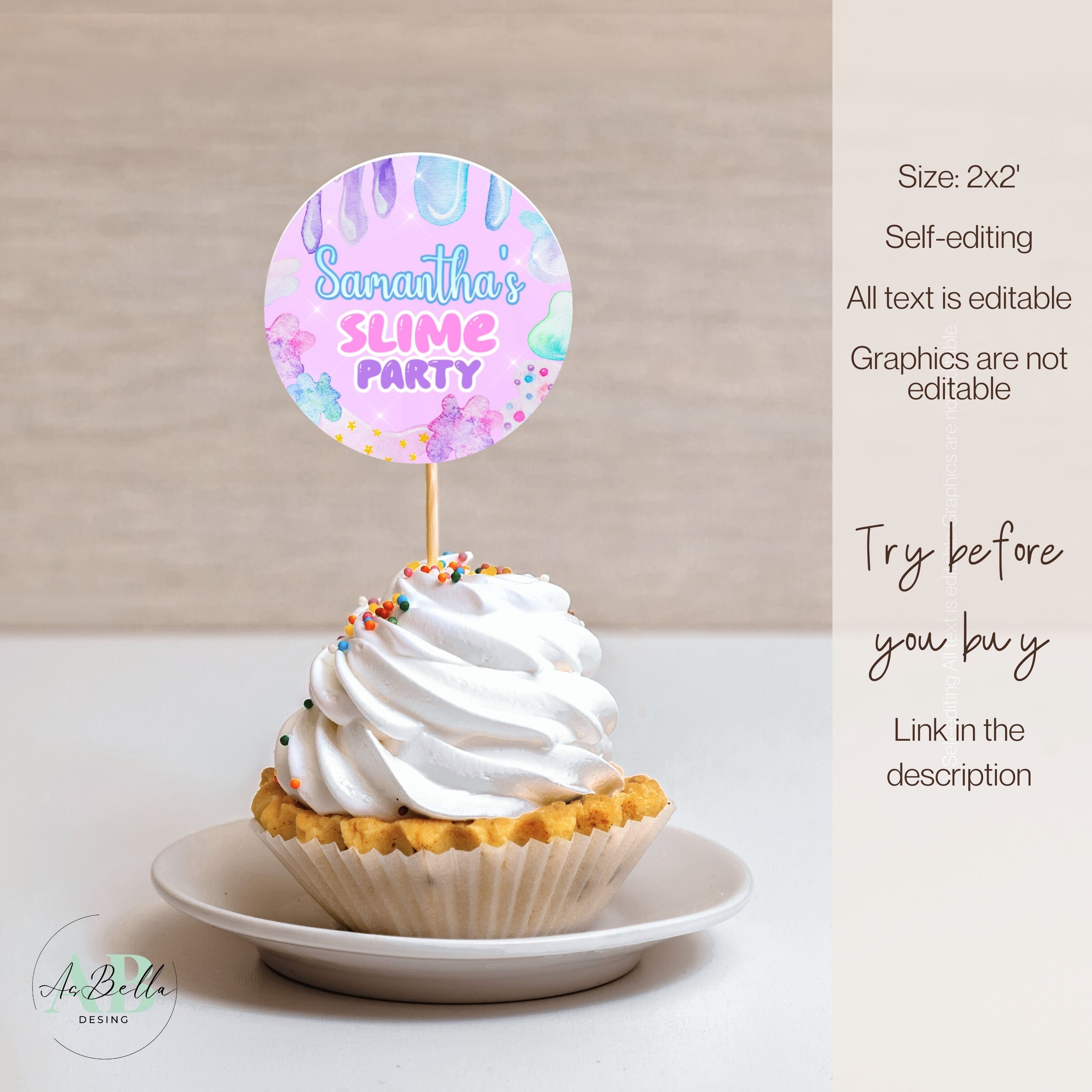 Slime Cupcake Toppers, Editable Slime Cupcake Toppers SM03 - Etsy