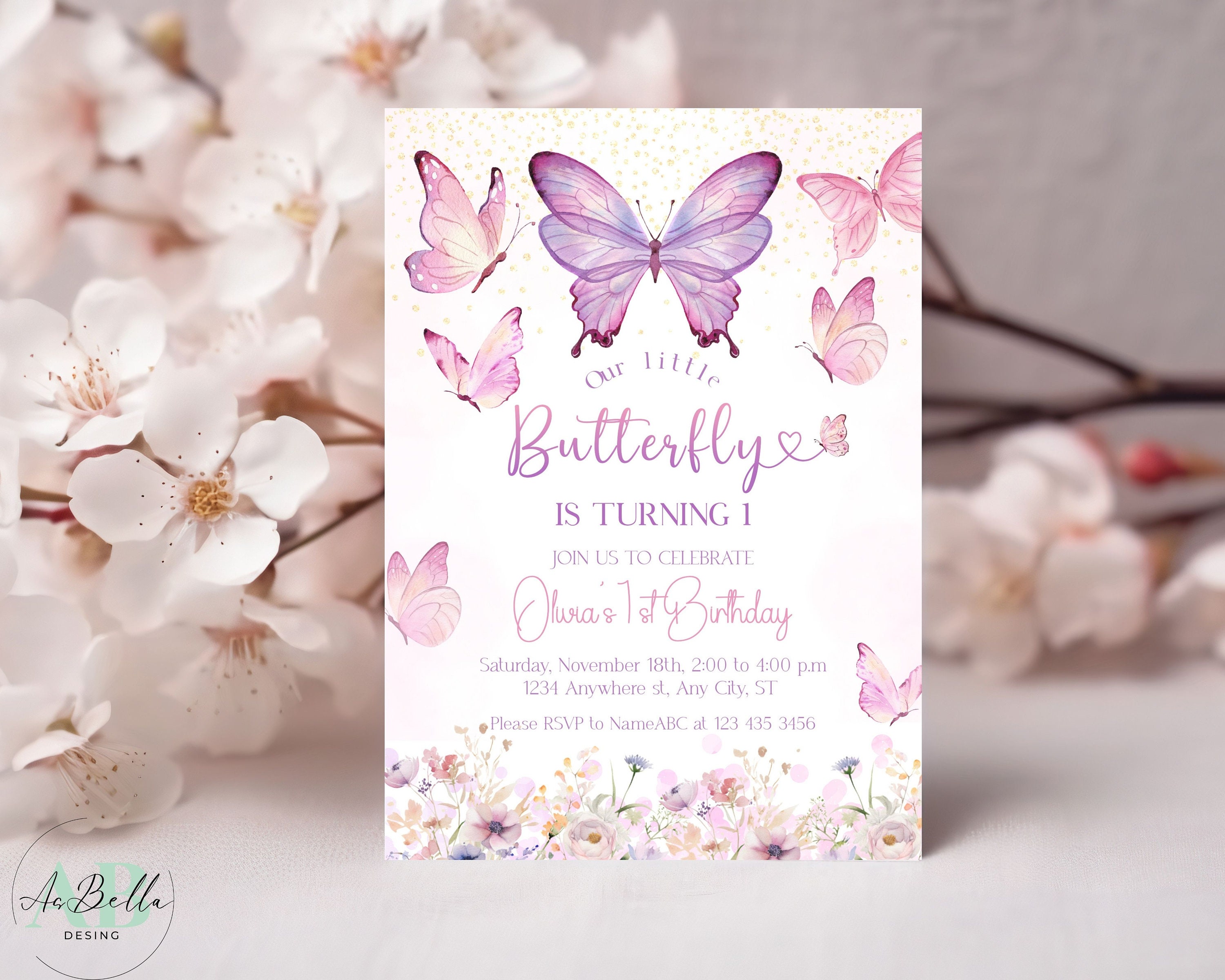 Purple Butterfly Birthday Invitation Template (digital Download) - Etsy