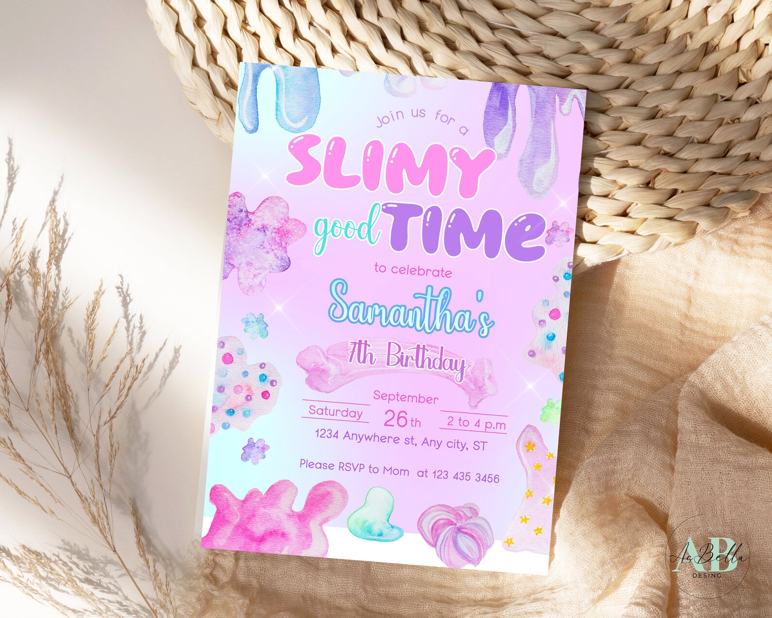 Slime Birthday Party Invitation, Slime Invitation for Girl, Slime Party ...