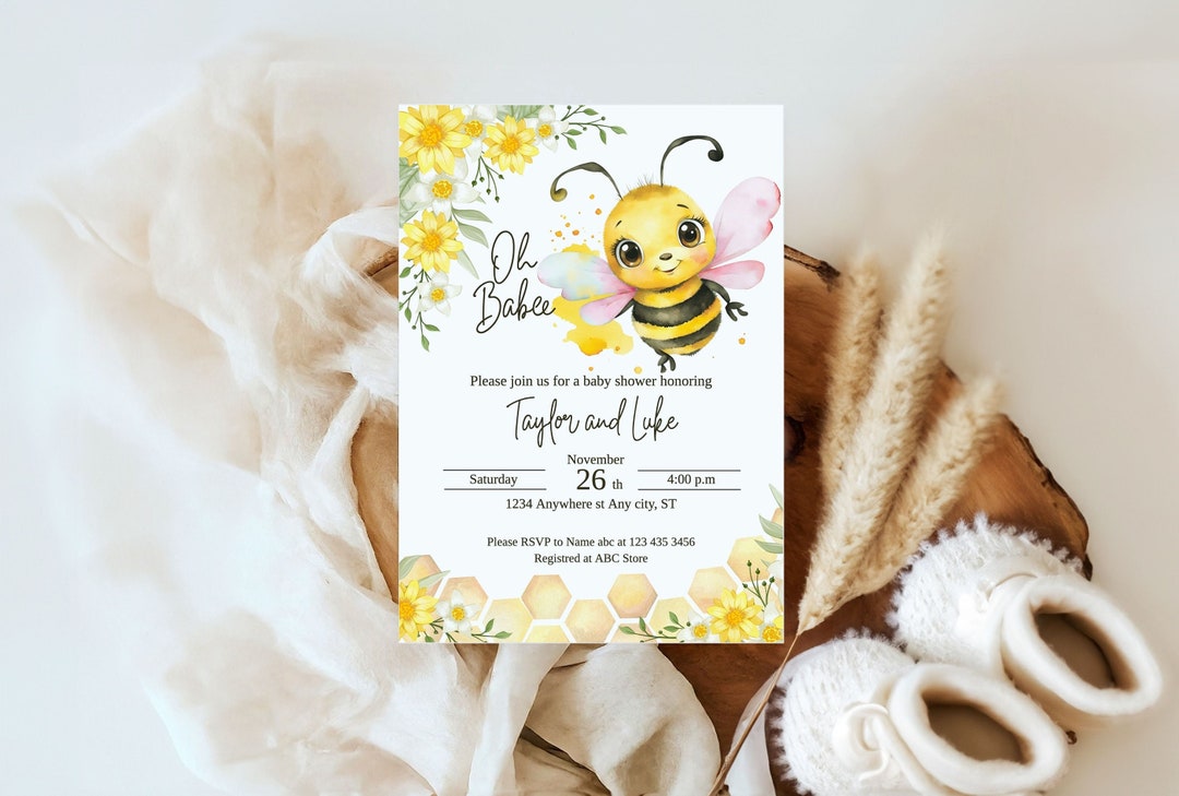 Bee Baby Shower Invitation for Girl, Editable Pink Bee Baby Shower ...