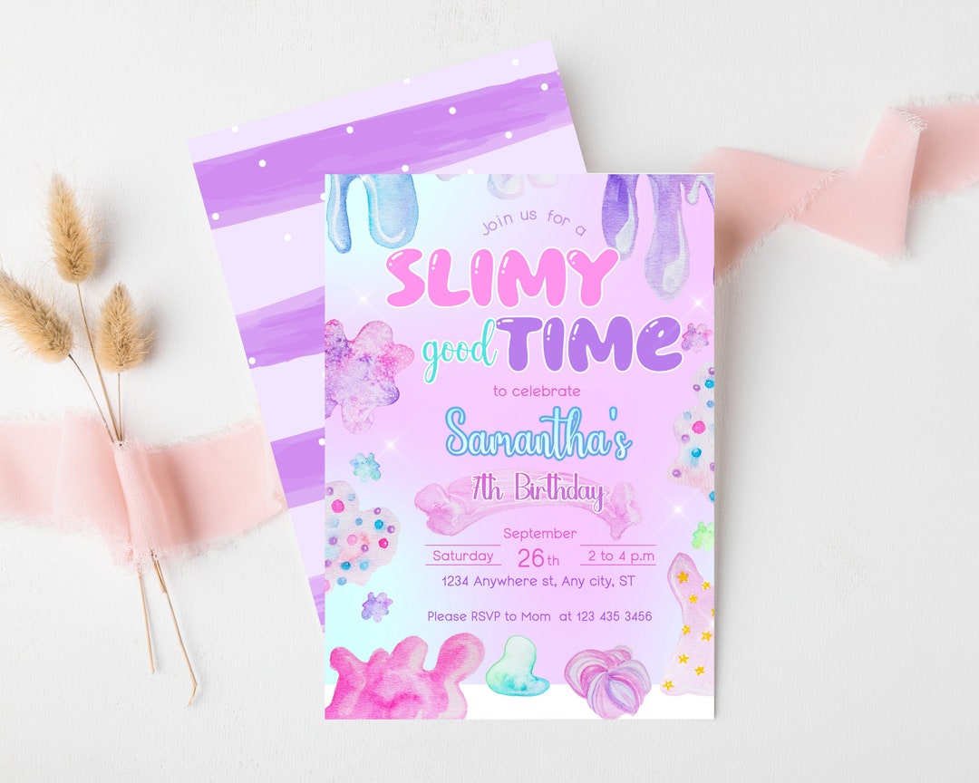 Slime Birthday Party Invitation, Slime Invitation for Girl, Slime Party ...