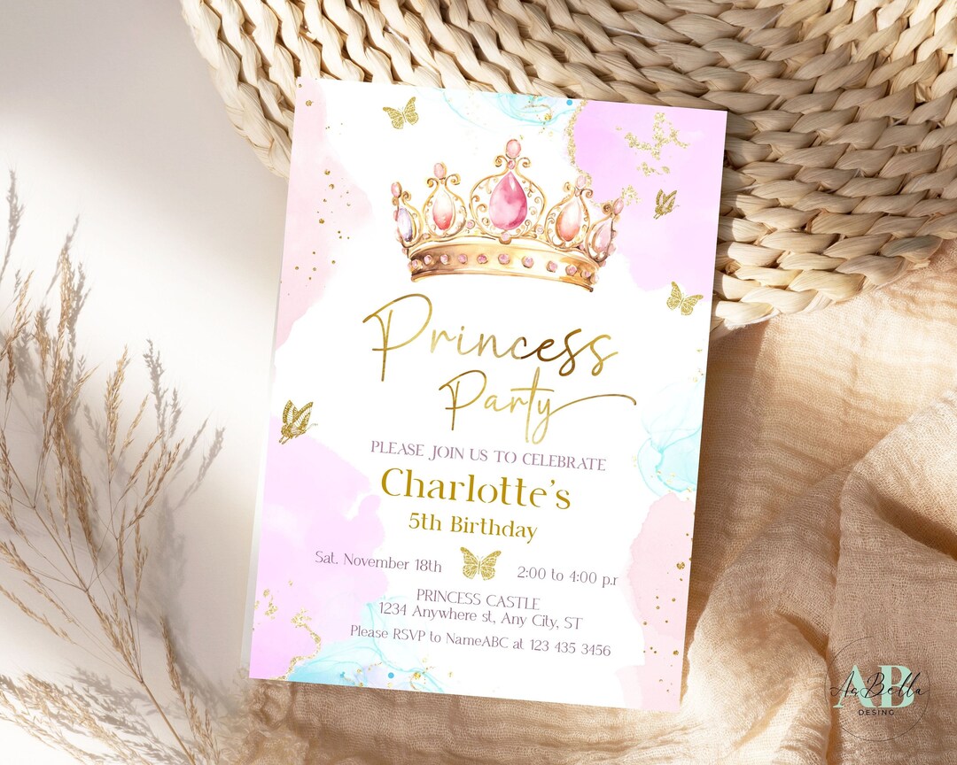 Princess Birthday Invitation, Princess Birthday Party Evite, Editable ...
