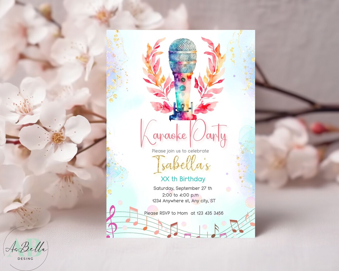 Karaoke Birthday Invitation, Singing Music Birthday Invitation Template ...